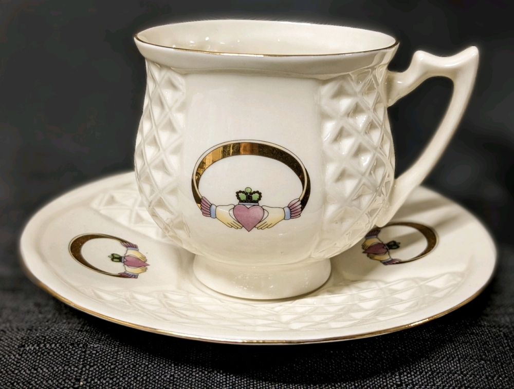 Vintage Donegal Parian Bone China Claddagh Ring Platter, Coffee Cup ...