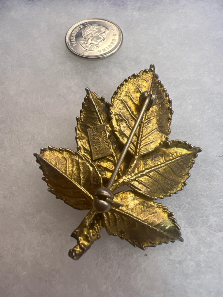 Flora Danica Gold Plated Natural Rose Bud with Leaves Brooch 925 Sterling