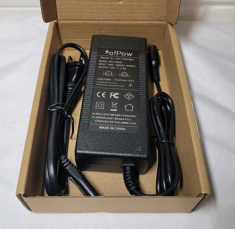 Safpaw 42V 2A Battery Charger 3-Prong Inline Connector for 36V Lithium ...