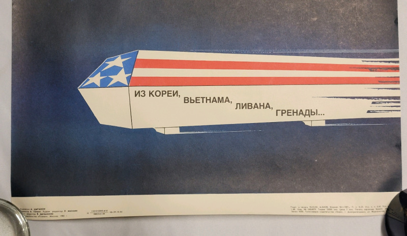 Vintage 1985 Cold War Soviet Union Propaganda Poster . Measures 15.5 ×20.5