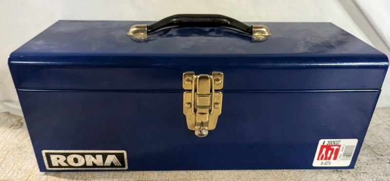 Rona Toolbox and Assorted Tools and Hardware.