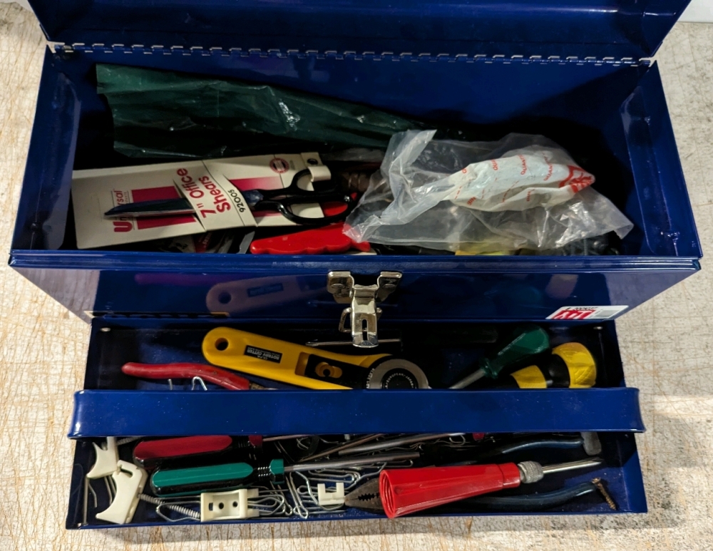 Rona Toolbox and Assorted Tools and Hardware.