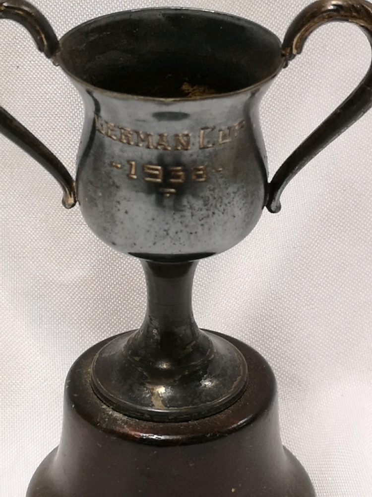 Vintage Small Trophy German Cup 1938 on Wood Stand