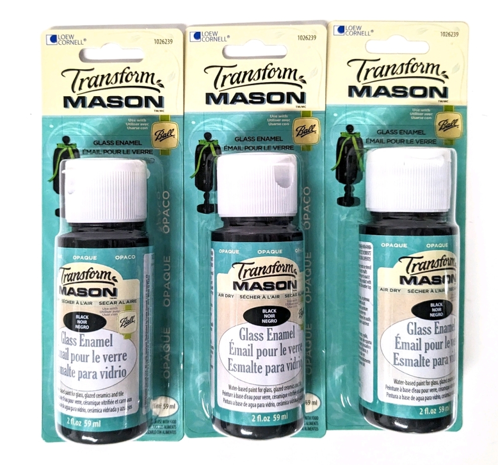 3 New TRANSFORM MASON Opaque Black Enamel Glass Paint for Glass, Glazed ...