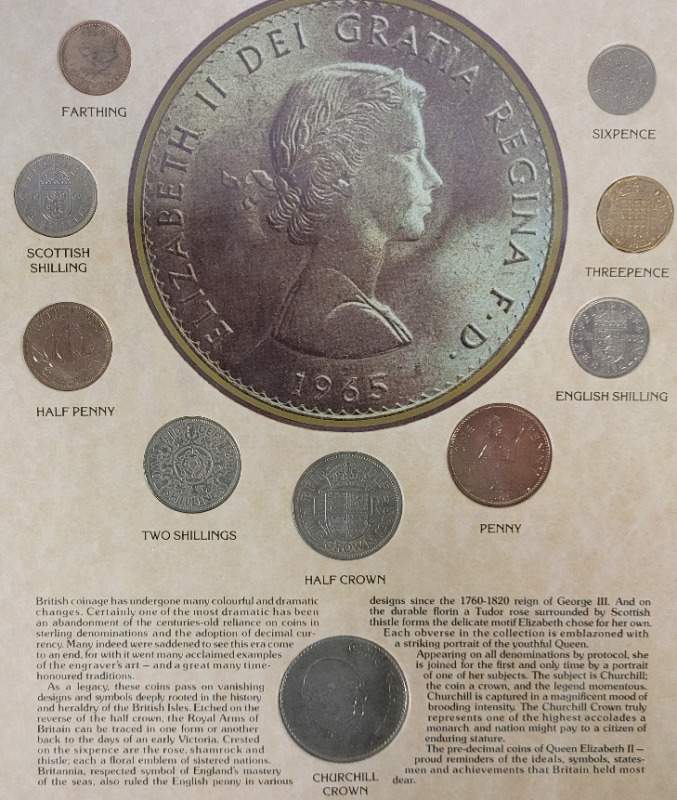 British Pre Decimal Coinage of Queen Elizabeth II in Frame