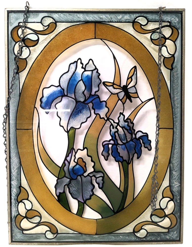 2 Vintage Faux Stained Glass Panels : 21.5 x 13.5 & 12 x 16