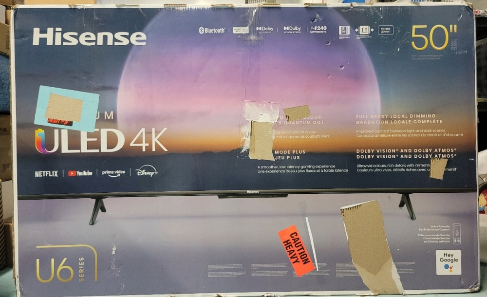 New 50 U6 ULED 4k Hisense TV *BROKEN SCREEN, SEE IMAGES* With Remote And Stand
