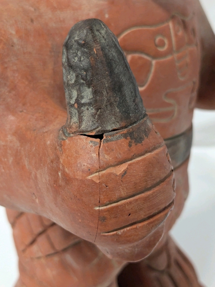 Vintage Terracotta Pre-Columbian Reproduction Warrior Figure | 11.75 Tall