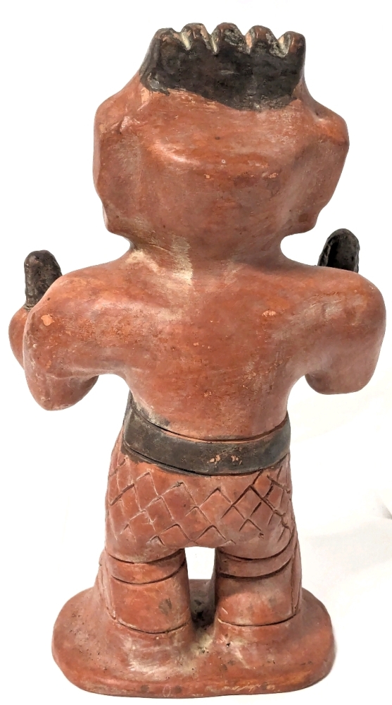 Vintage Terracotta Pre-Columbian Reproduction Warrior Figure | 11.75 Tall