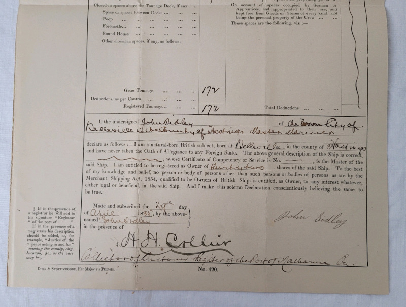1885 & 1896 Arctic Great Lakes 3-Mast Barque Sailing Ship Declaration ...