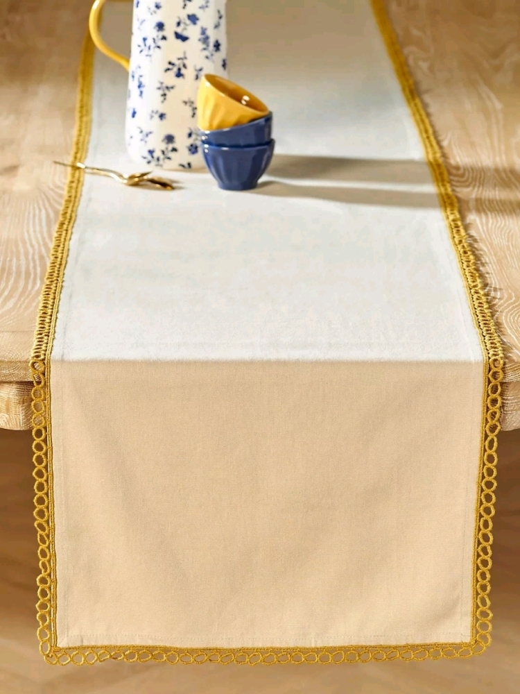 New ANTHROPOLOGIE Janna Cotton Canvas Table Runner - Natural - 16 × 90