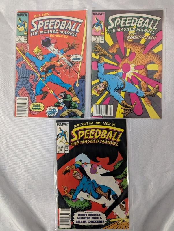 7 Vintage Marvel Speedball the Masked Marvel Comics. Issues 1-5, 8, 10.