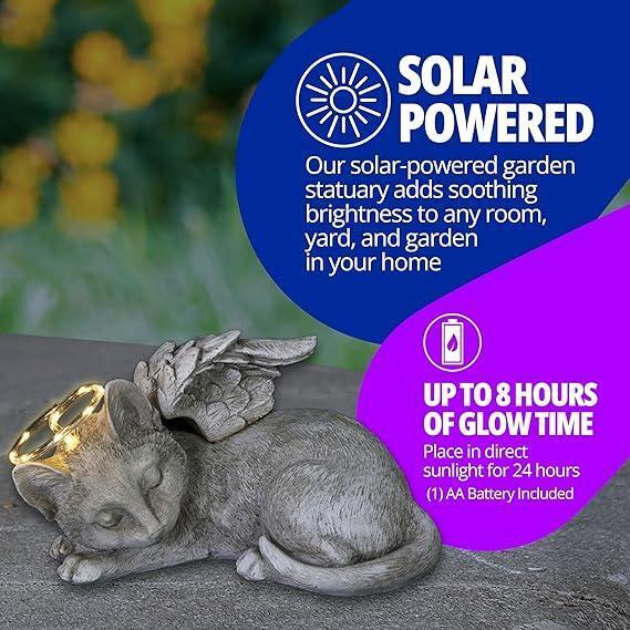 New Exhart Cat Statue, Solar Pet Memorial Sleeping Cat Garden Sculpture ...