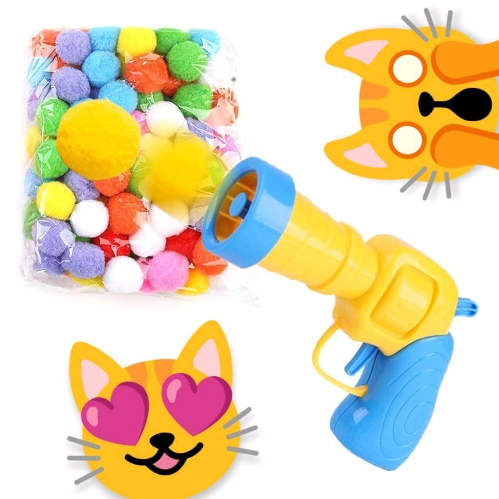 New Plastic Pull-Back Ball Launcher Gun Cat/Kid Toy With 75 Soft Light ...